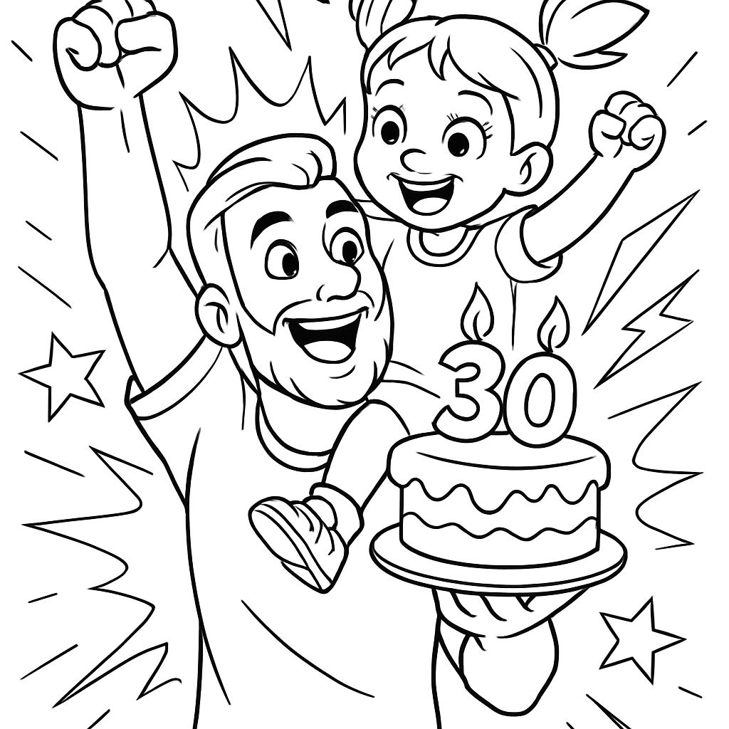 'toddler girl with step dad for 30th birthday' Coloring Page | bubbely
