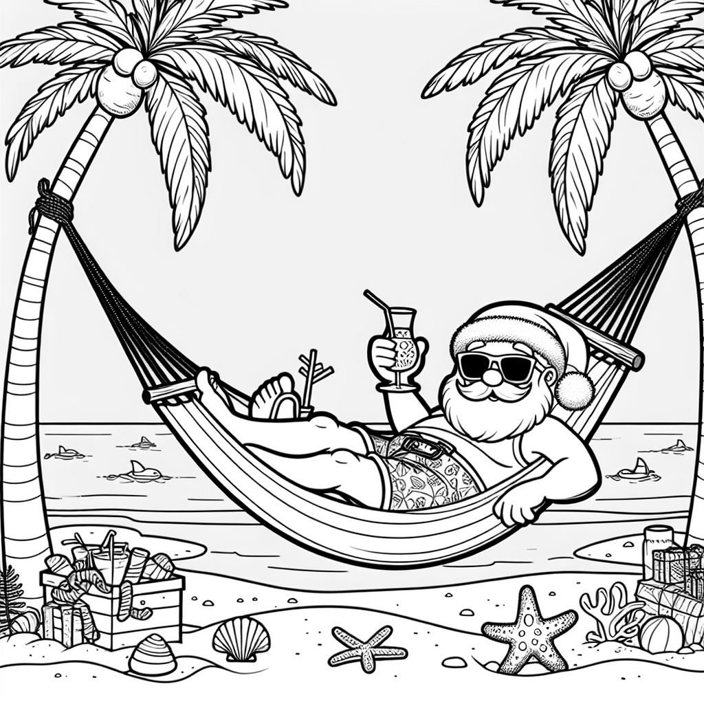 Santa On The Beach Coloring Page [2025]