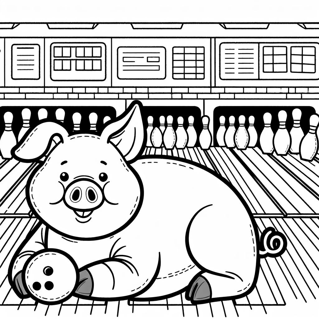'Pig at the bowling alley' Coloring Page | bubbely