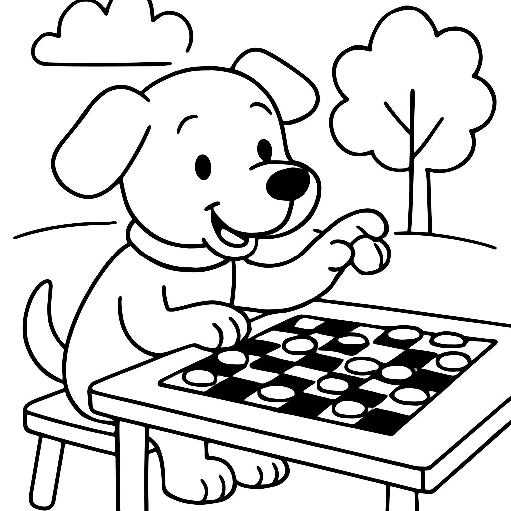 'a dog playing checkers' Coloring Page | bubbely