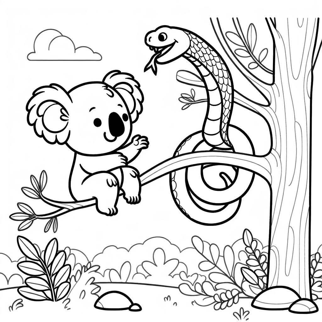Página para colorear 'Koala talking to a snake ' | bubbely