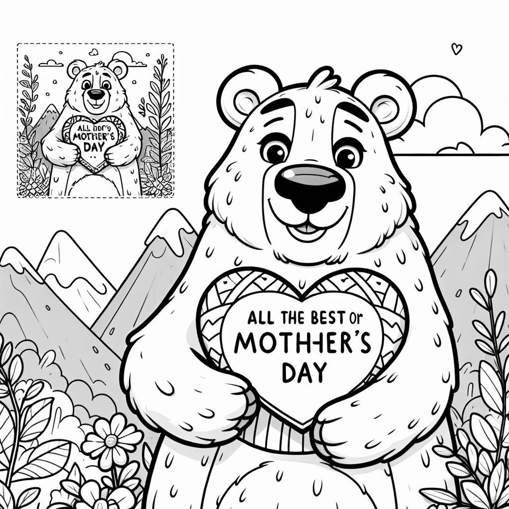 'Bear with a heart in its hand and the inscription “Happy Mother's Day ...