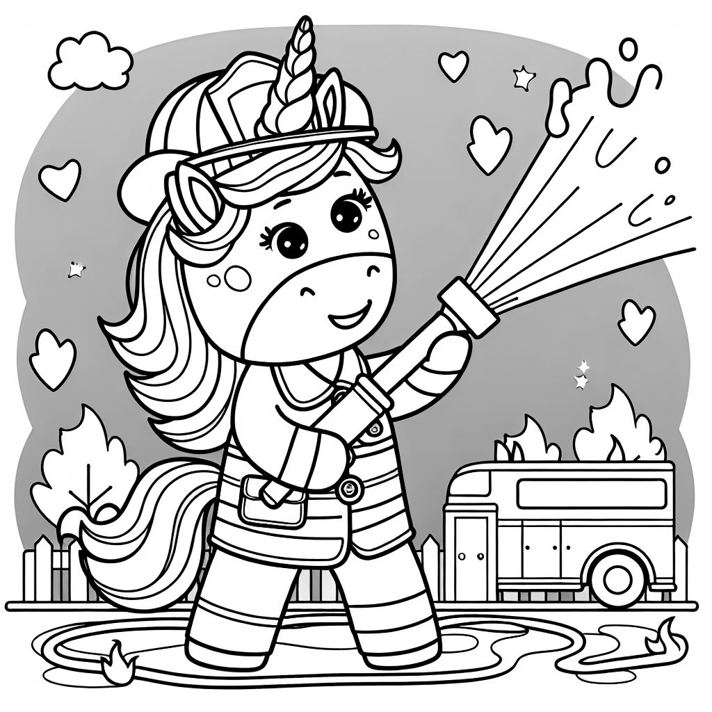 'Ein einhorn als feuerwehrmann' Coloring Page | bubbely