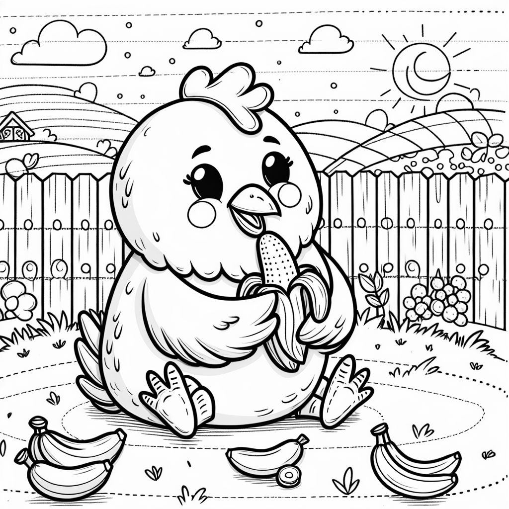 'Chicken eating bananas' Coloring Page | bubbely