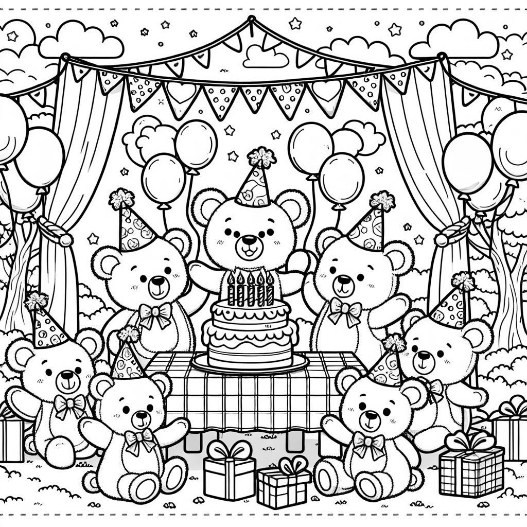 Teddy Bear Birthday Coloring Page [2025]