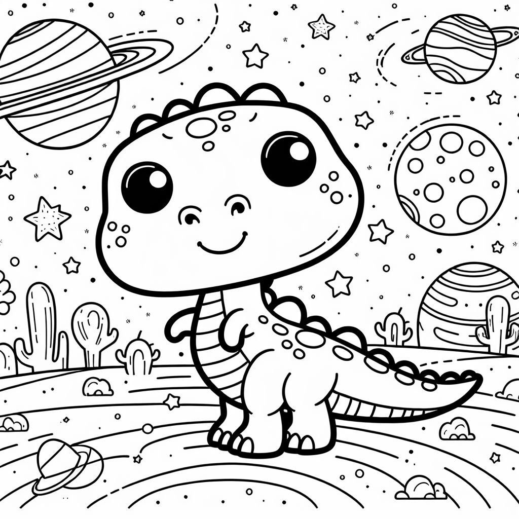 'A dinosaur in space' Coloring Page | bubbely