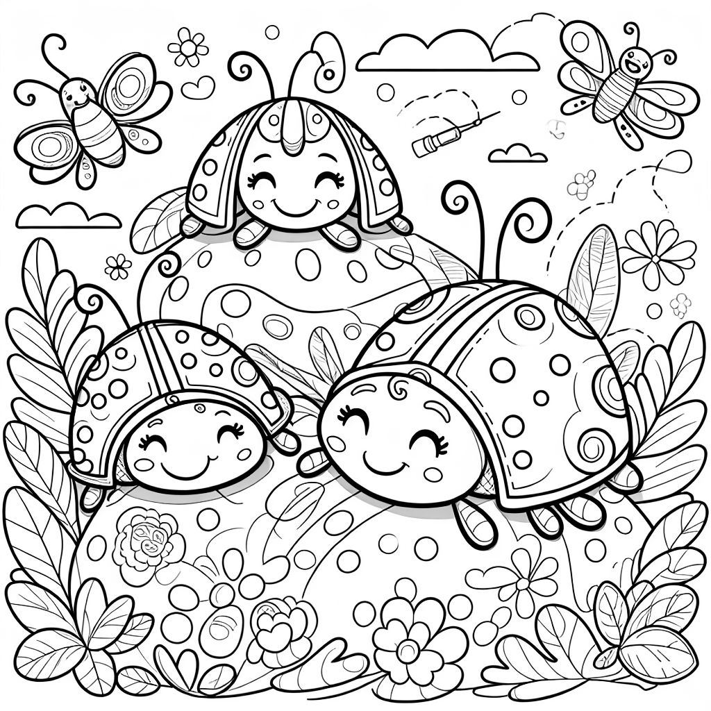 'Happy ladybugs' Coloring Page | bubbely