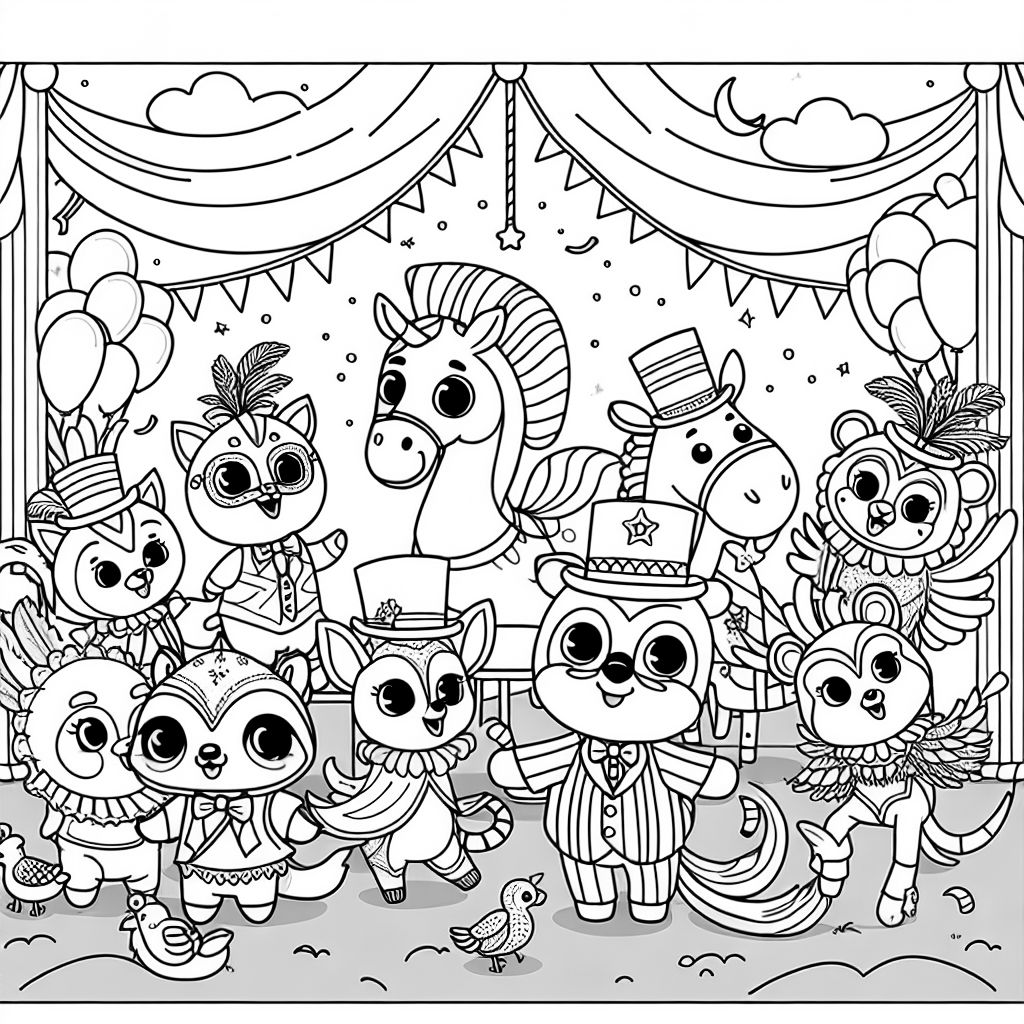 'A fun depiction of animals wearing colorful carnival costumes enjoying ...