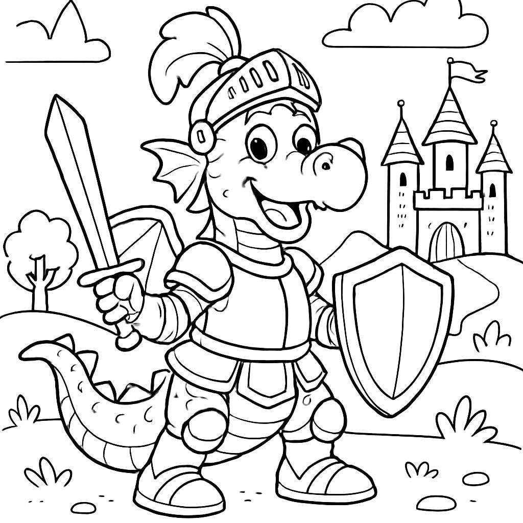 'dragon in knights armor' Coloring Page | bubbely