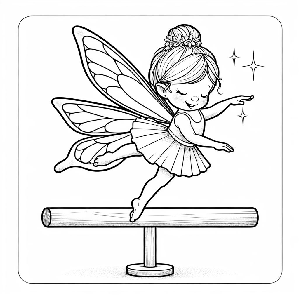 'a fairy doing the balance beam' Coloring Page | bubbely