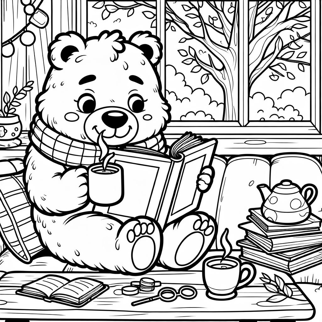 Bear Reading A Book Coloring Page [2025]