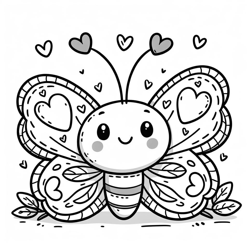 'A happy butterfly with heart antenna and hearts on its wings ...