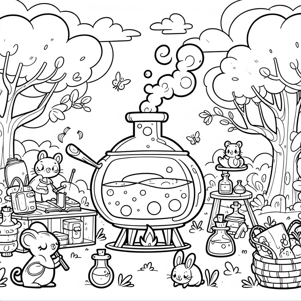 'a white background with a simple potion brewing in front' Coloring ...