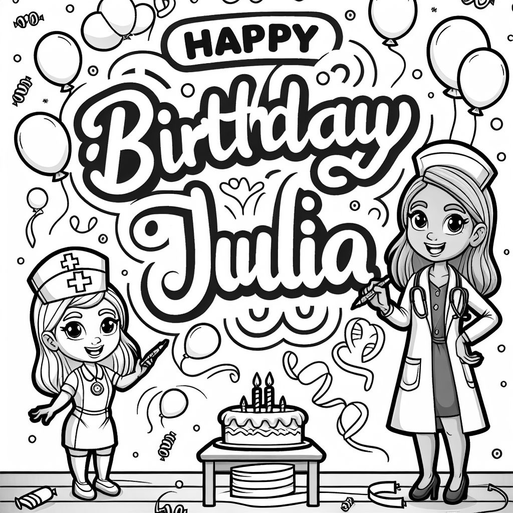 'bubble letters happy birthday julia woman nurse practitioner' Coloring ...