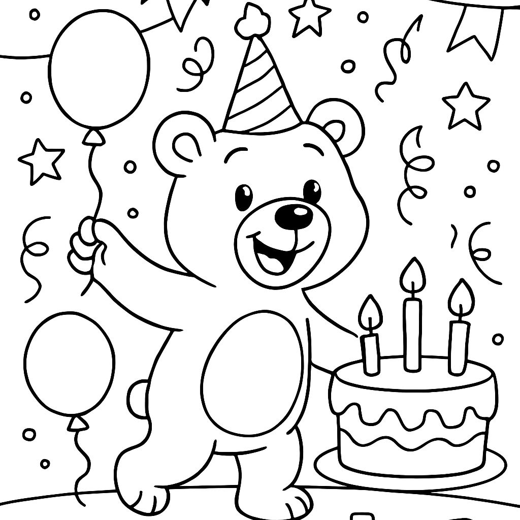 'A birthday bear' Coloring Page | bubbely