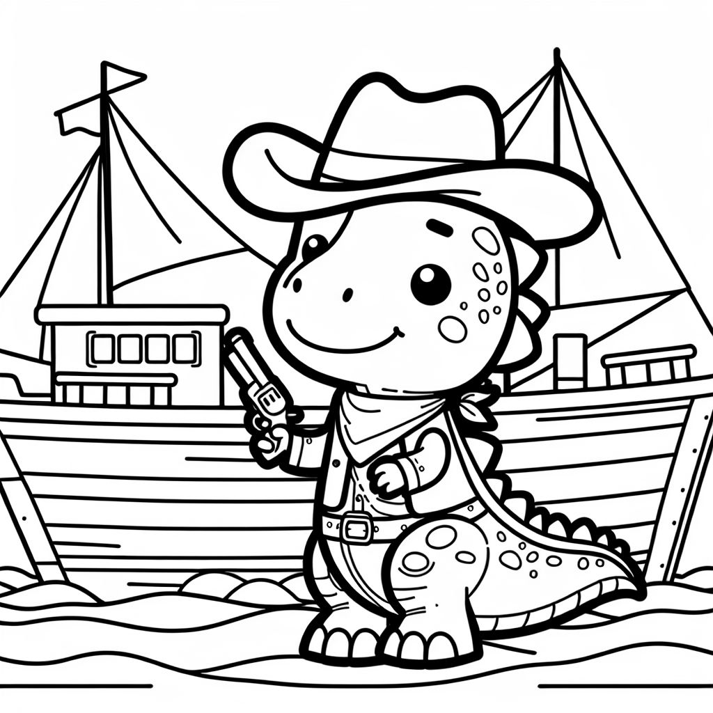 'Ein Dino in einem Cowboy Anzug ohne Waffen auf einem Schiff' Coloring ...