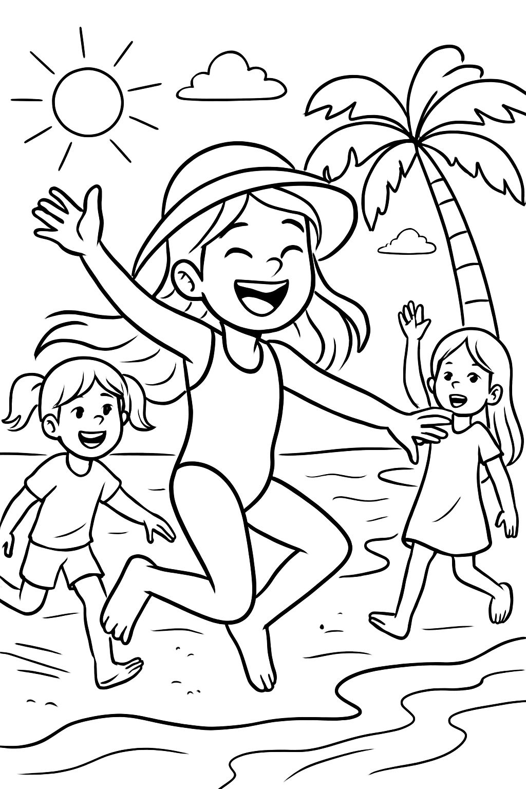 'Three friends on vacation, they are all 10 years old' Coloring Page ...